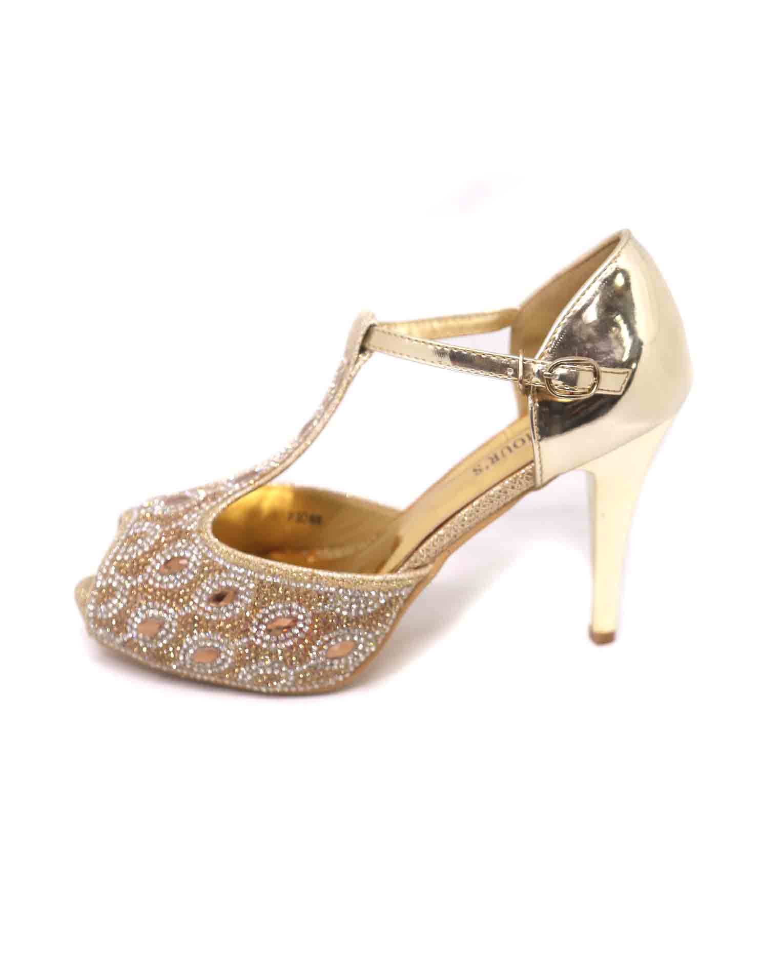 Biye Bazaar | Golden-silver stone work pencil heel