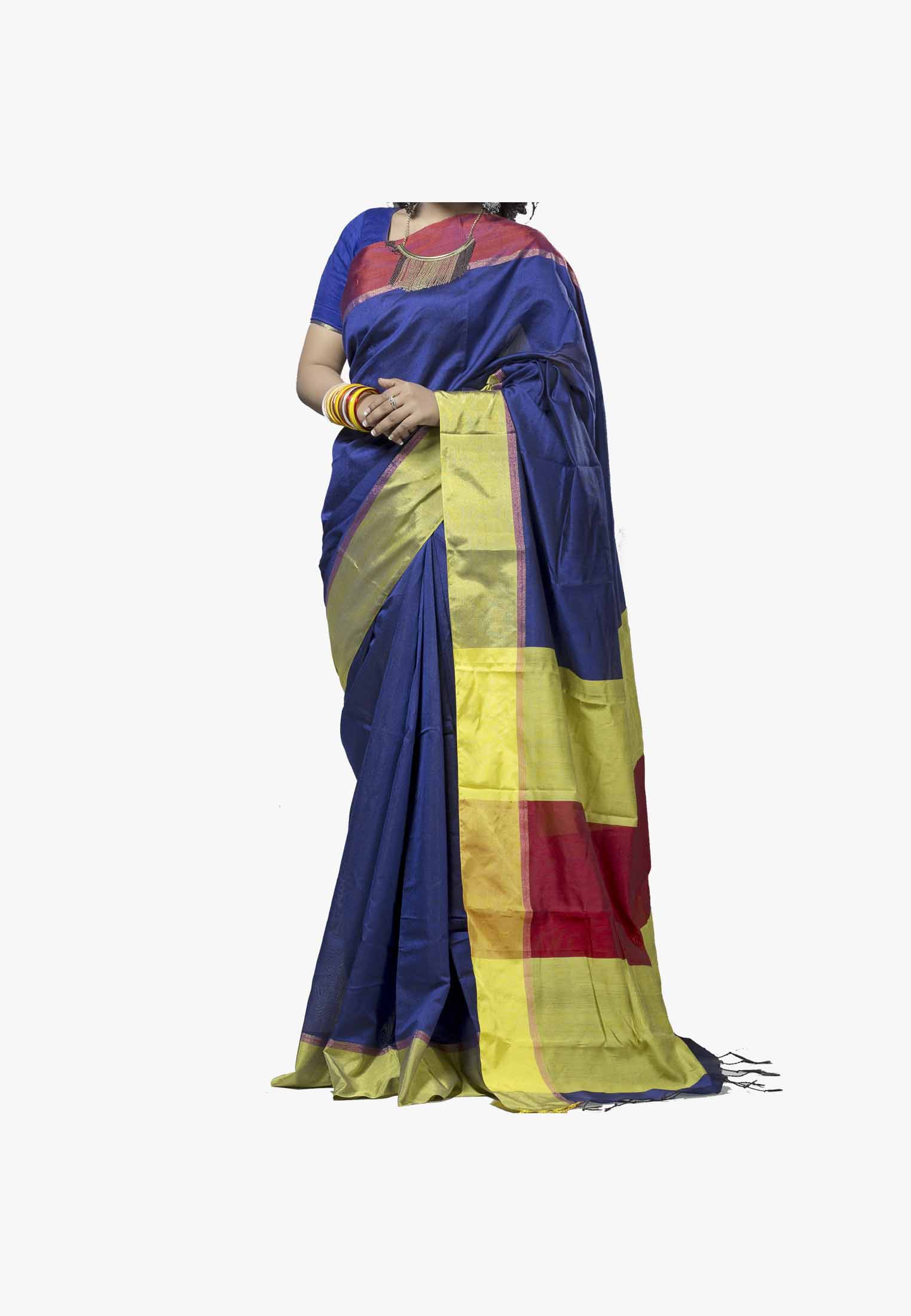 Biye Bazaar | Blue with yellow color cotton silk Saree